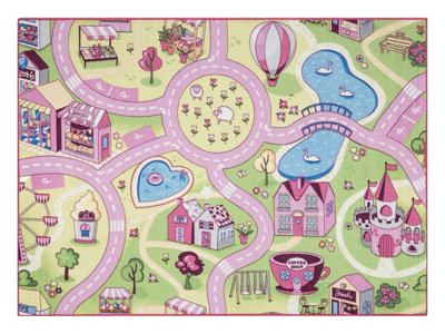 REBEL ROADS CARPET Sweet town 26 Sweets, non-slip for children - pink ...
