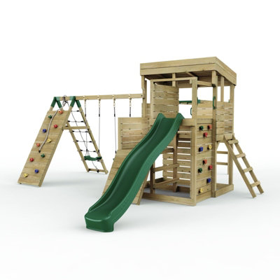 Rebo 2 Tier XL Garden Lookout Tower Playhouse with Double Swing and ...