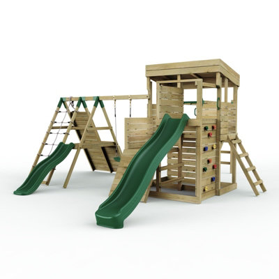 Rebo 2 Tier XL Lookout Tower Playhouse with Single Swing and Monkey ...