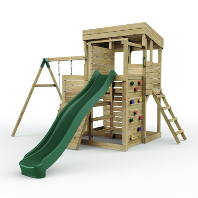Rebo 2 Tier XL Lookout Tower Playhouse with Single Swing and Slide