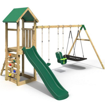 Rebo Adventure Wooden Climbing Frame, Swing Set and Slide - Snowdon