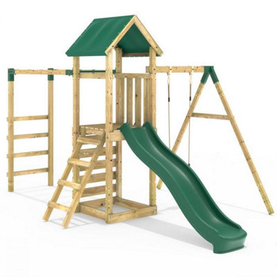 Rebo Adventure Wooden Climbing Frame with Monkey Bar, Swings & Slide ...