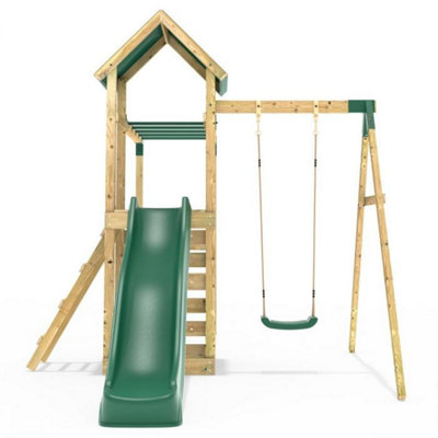 Rebo Adventure Wooden Climbing Frame with Monkey Bar, Swings & Slide ...