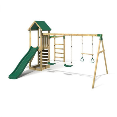 Rebo Adventure Wooden Climbing Frame with Monkey Bar, Swings & Slide ...