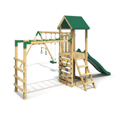 Rebo Adventure Wooden Climbing Frame with Monkey Bar, Swings & Slide ...