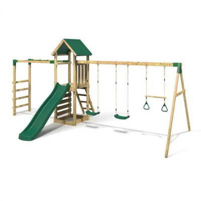 Rebo Adventure Wooden Climbing Frame with Monkey Bar, Swings & Slide ...