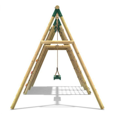 Rebo Beat The Wall Wooden Swing Set with Double up & Over Climbing Wall ...