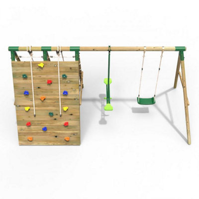 Rebo Beat The Wall Wooden Swing Set with Double up & Over Climbing Wall ...