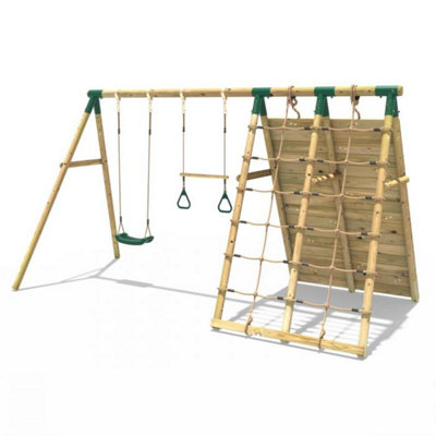 Rebo Beat The Wall Wooden Swing Set with Double up & Over Climbing Wall ...