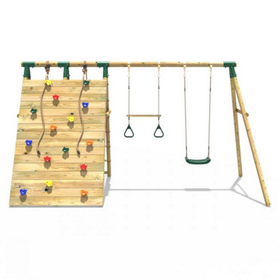 Rebo Beat The Wall Wooden Swing Set with Double up & Over Climbing Wall ...