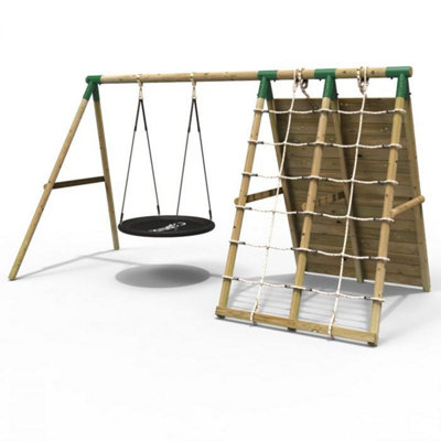Rebo Beat The Wall Wooden Swing Set with Double up & Over Climbing Wall ...