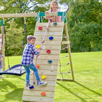 Rebo Challenge Wooden Climbing Frame with Swings, Slide and Up & over ...