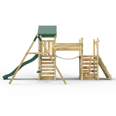 Rebo Double Tower Climbing Frame with Flexible Bridge, Swing & Slide ...