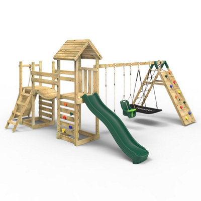 Rebo Double Tower Climbing Frame with Flexible Bridge, Swing & Slide ...