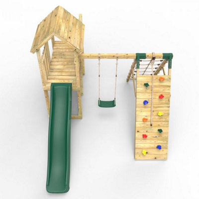 Rebo Extended Tower Wooden Climbing Frame with Swings & Slide - Bear