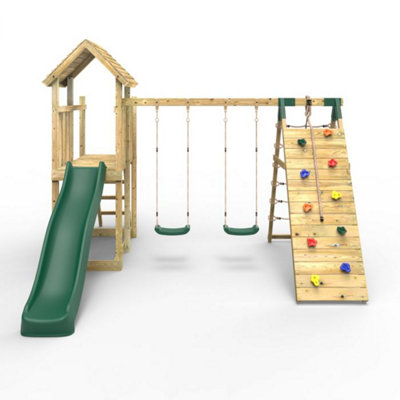 Rebo Extended Tower Wooden Climbing Frame with Swings & Slide - Greenhorn