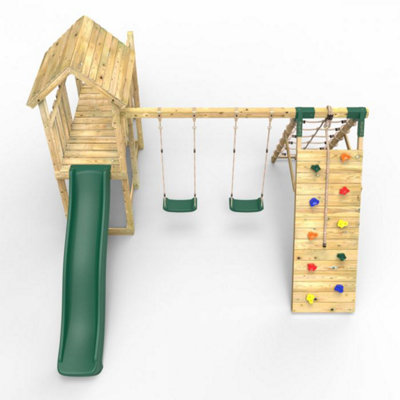 Rebo Extended Tower Wooden Climbing Frame with Swings & Slide - Greenhorn