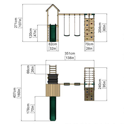 Rebo Extended Tower Wooden Climbing Frame with Swings & Slide - Greenhorn