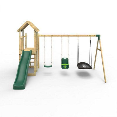 Buy Rebo Extended Tower Wooden Climbing Frame with Swings & Slide ...