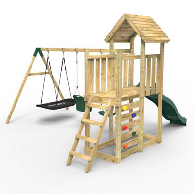 Buy Rebo Extended Tower Wooden Climbing Frame with Swings & Slide ...