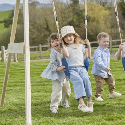 Rebo Glide Wooden Double Swing Set with Two Swing Seats - Tulip (Dark ...
