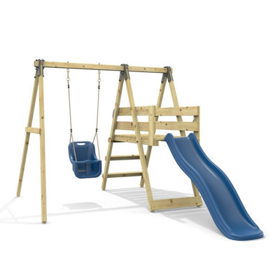 Rebo Glide Wooden Single Swing Sets with 6ft Slide and Swing Seat Orchid