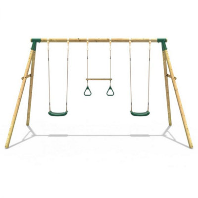 Rebo Kids Wooden Garden Swing Set with 2 Swings and Trapeze Bar - Comet ...