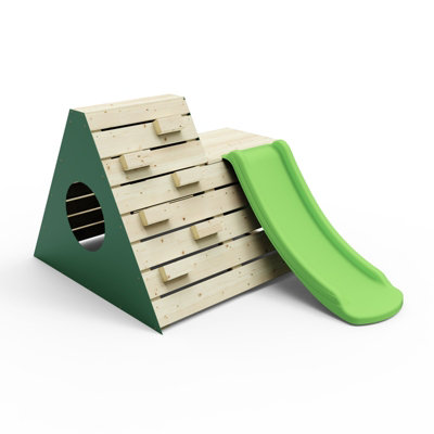 Rebo Mini Wooden Climbing Pyramid Adventure Playset and Slide - Green