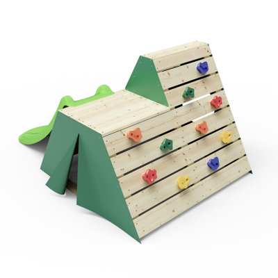 Rebo Mini Wooden Climbing Pyramid Adventure Playset and Slide - Green
