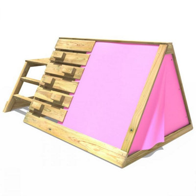 Rebo Mini Wooden Climbing Pyramid Adventure Playset - Den and Slide - Pink