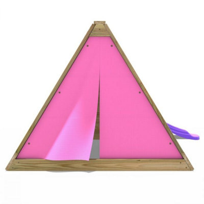 Rebo Mini Wooden Climbing Pyramid Adventure Playset - Den and Slide - Pink