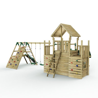 Rebo Modular Wooden Climbing Frame Playset - M27 Double Swing, Monkey ...