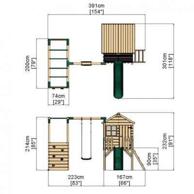 Rebo Orchard 4ft Wooden Playhouse, Swings, Monkey Bars, Deck & 6ft ...