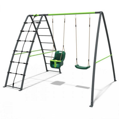 REBO STEEL SERIES METAL CHILDREN'S SWING SET WITH UP AND OVER WALL ...