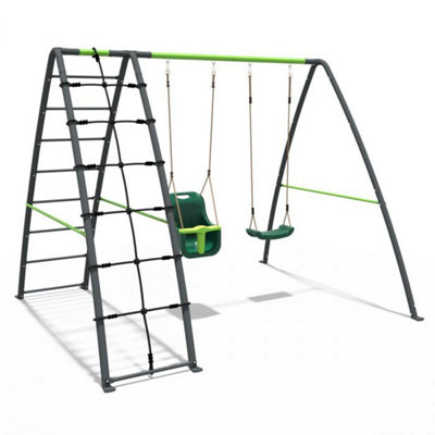 REBO STEEL SERIES METAL CHILDREN'S SWING SET WITH UP AND OVER WALL ...