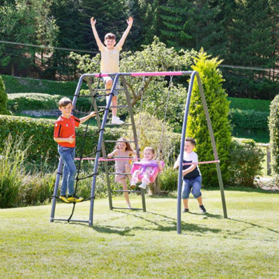 REBO STEEL SERIES METAL CHILDREN'S SWING SET WITH UP AND OVER WALL ...
