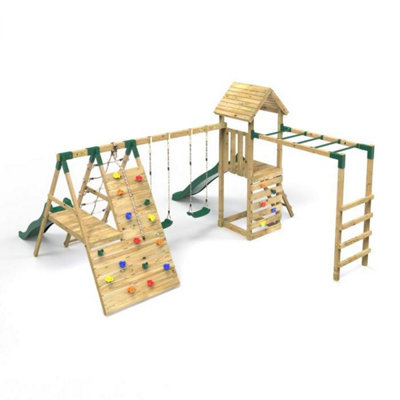 Buy Rebo Wooden Climbing Frame with Swings, 2 Slides, Up & over ...