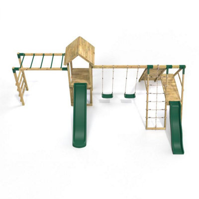 Buy Rebo Wooden Climbing Frame with Swings, 2 Slides, Up & over ...