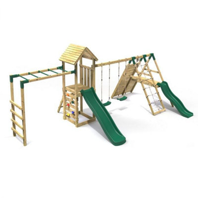 Buy Rebo Wooden Climbing Frame with Swings, 2 Slides, Up & over ...