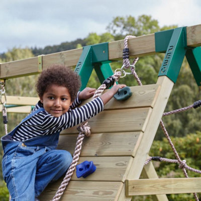 Rebo Wooden Climbing Frame with Swings, 6+8FT Slides & Climbing Wall ...