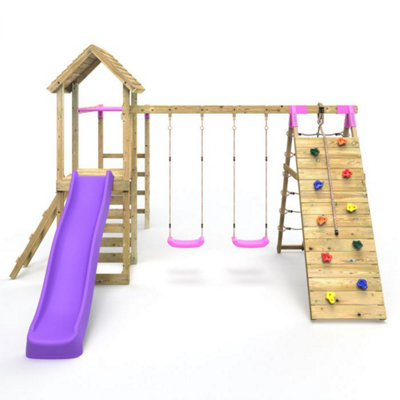 Rebo Wooden Climbing Frame with Swings, Slide, Up & over Climbing wall ...