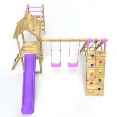 Rebo Wooden Climbing Frame with Swings, Slide, Up & over Climbing wall ...