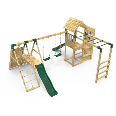 Rebo Wooden Climbing Frame with Vertical Rock Wall, Swing Set and Slide ...