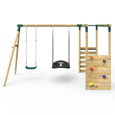 Rebo Wooden Garden Children's Swing Set with Extra-Long Monkey Bars ...