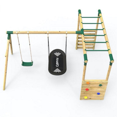 Rebo Wooden Garden Children's Swing Set with Extra-Long Monkey Bars ...