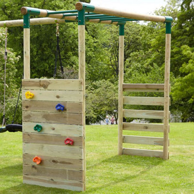Rebo Wooden Garden Children's Swing Set with Extra-Long Monkey Bars ...