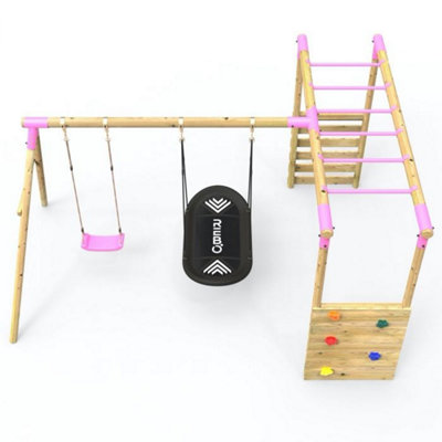 Rebo Wooden Garden Children's Swing Set with Extra-Long Monkey Bars ...