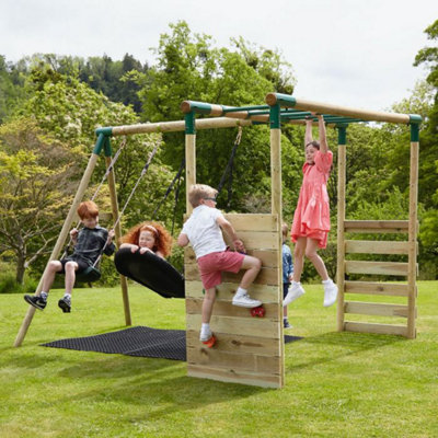 Rebo Wooden Garden Children's Swing Set with Extra-Long Monkey Bars ...