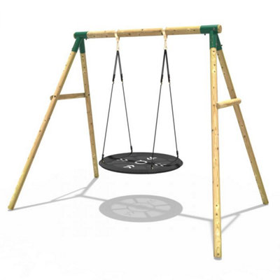 Rebo Wooden Garden Swing Set with Large Round Net Swing Seat - Mercury ...