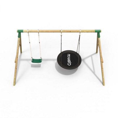 Rebo Wooden Garden Swing Set with Standard and Large Nest Swings ...